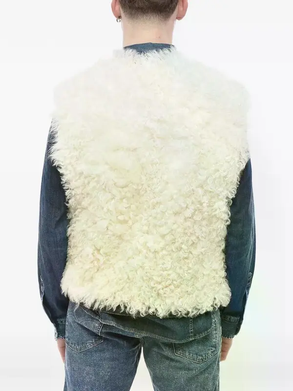 Dsquared2 White Denim Fur-trimmed Sleeveless Jacket