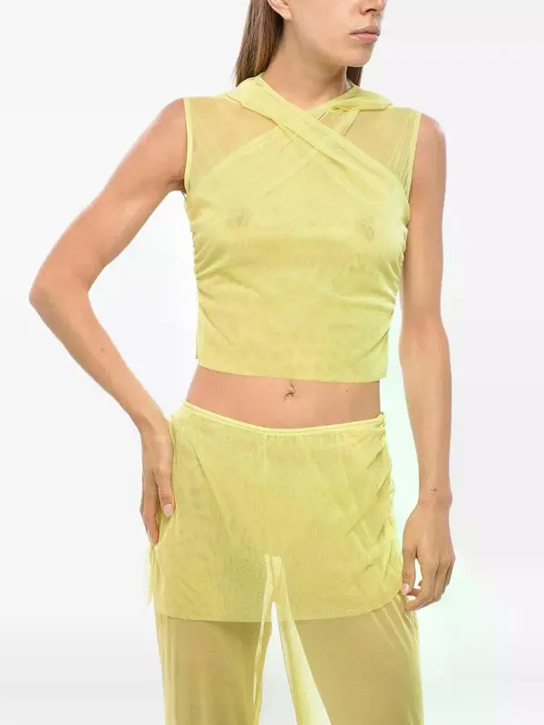 EXILIA Ruched Hooded Tank Top - Yellow
