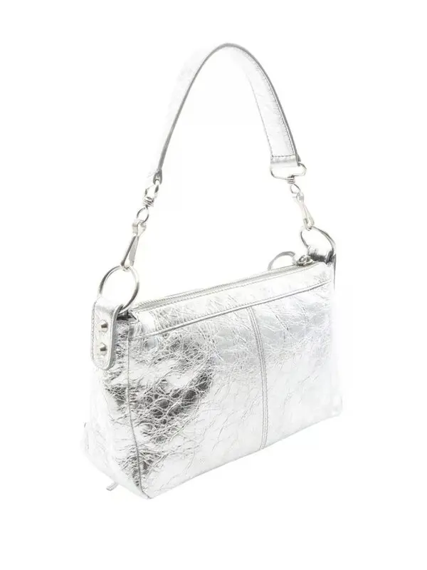 Balenciaga Mini Metallic Lambskin Le City Moto Bag Satchel - Silver