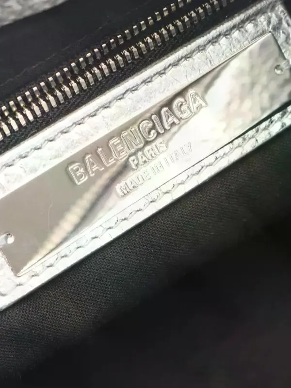 Balenciaga Mini Metallic Lambskin Le City Moto Bag Satchel - Silver