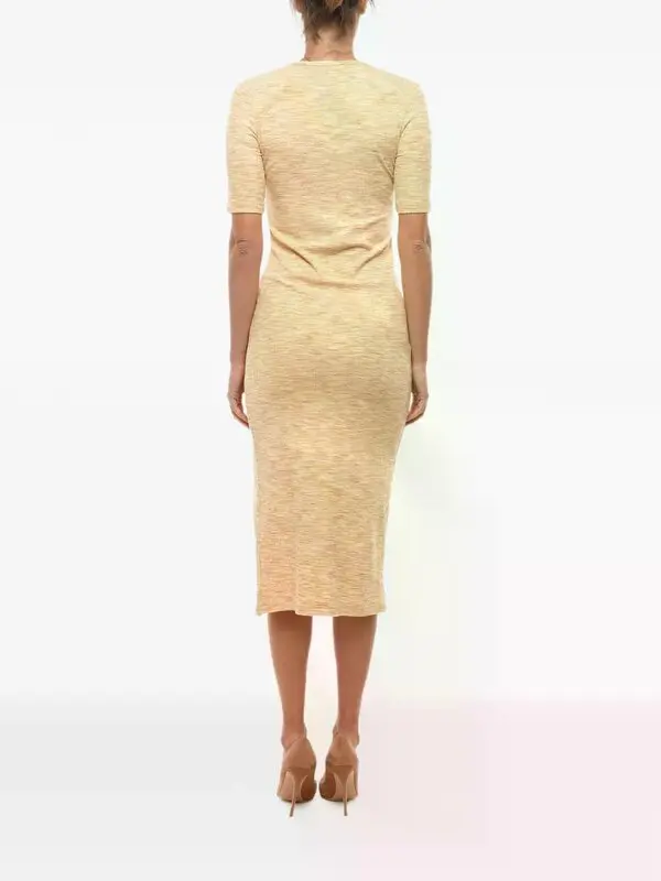 SAMSOE SAMSOE Beige Round Neck Short Sleeve Midi Dress With Front Slit