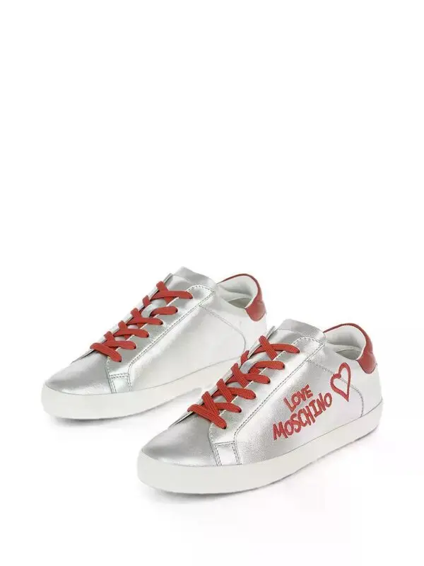 Moschino Love Logo-embroidered Laminated-leather Sneakers - Silver