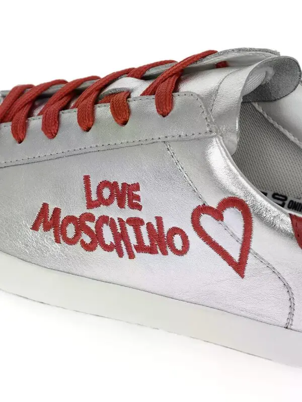 Moschino Love Logo-embroidered Laminated Leather Sneakers