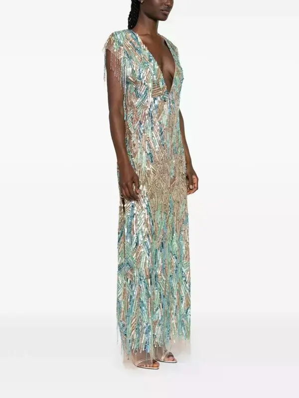 SIMONA CORSELLINI Sequin-embellished Fringed Maxi Dress