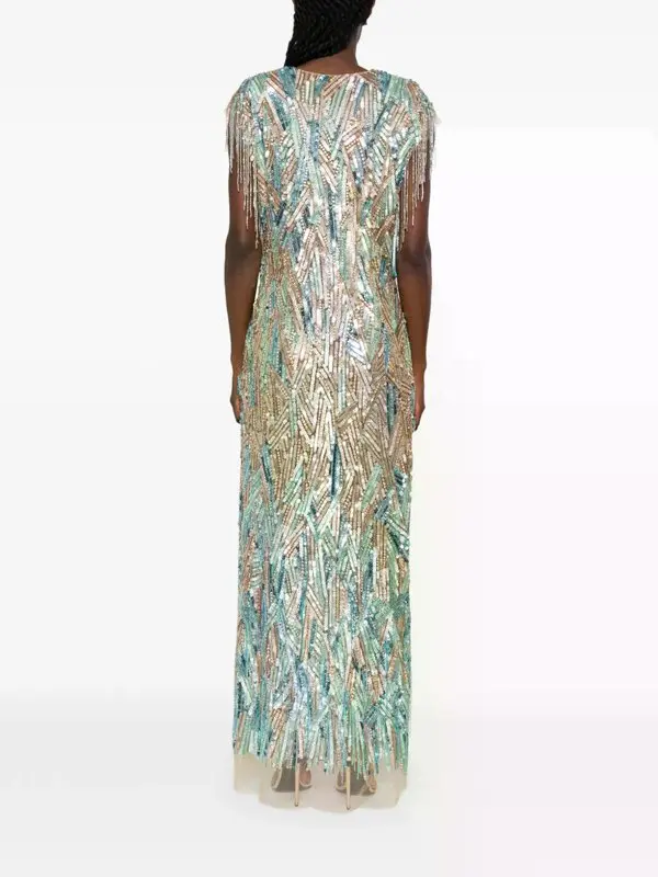 SIMONA CORSELLINI Sequin-embellished Fringed Maxi Dress