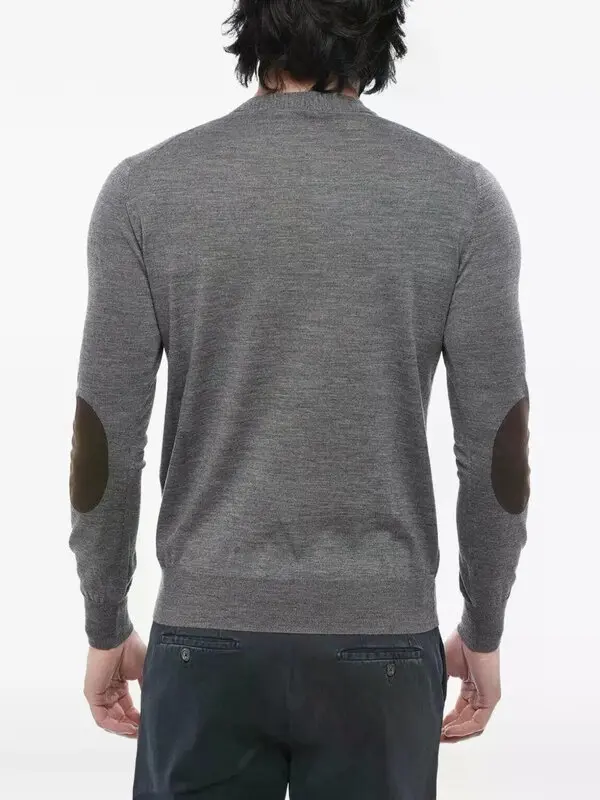 PAOLO PECORA Wool Crew Neck Sweater With Elbow Patches - Grey