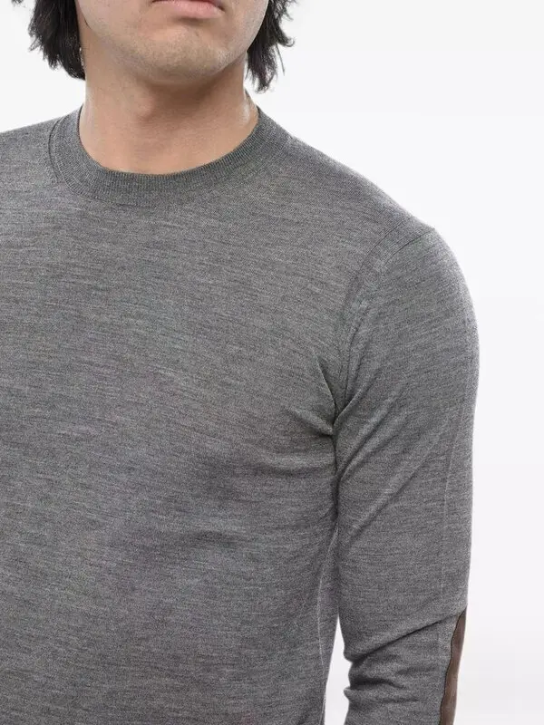 PAOLO PECORA Wool Crew Neck Sweater With Elbow Patches - Grey