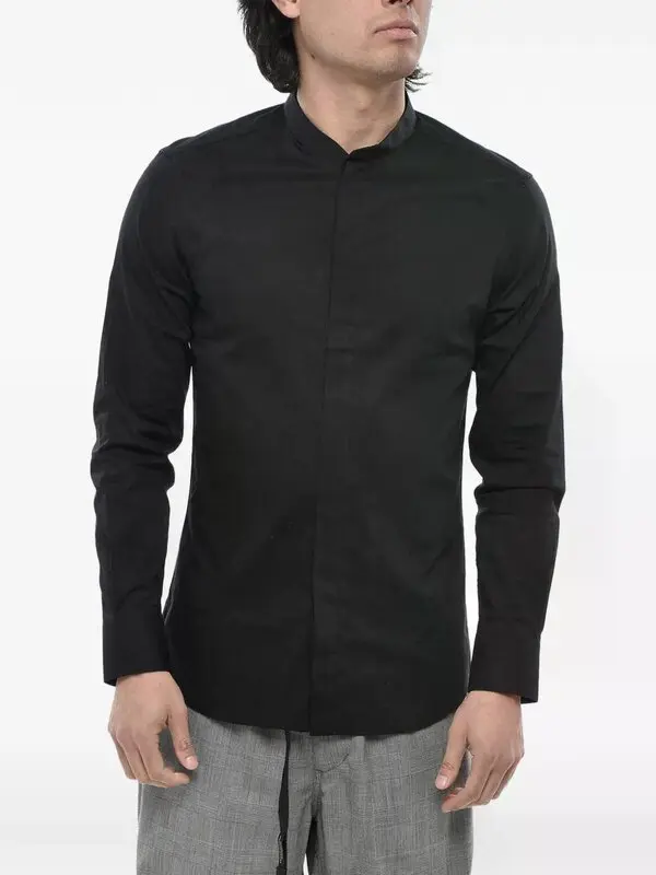 PAOLO PECORA Mandarin-collar Hidden-fastening Shirt - Black