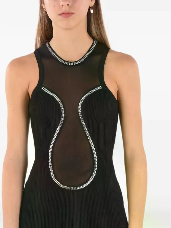 Philipp Plein Rhinestone Embellished Sheer Panel Maxi Dress