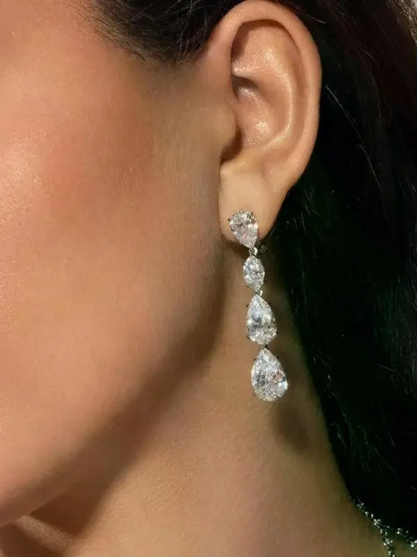 FANTASIA BY DESERIO Pear Marquise Drop Earrings - Silver