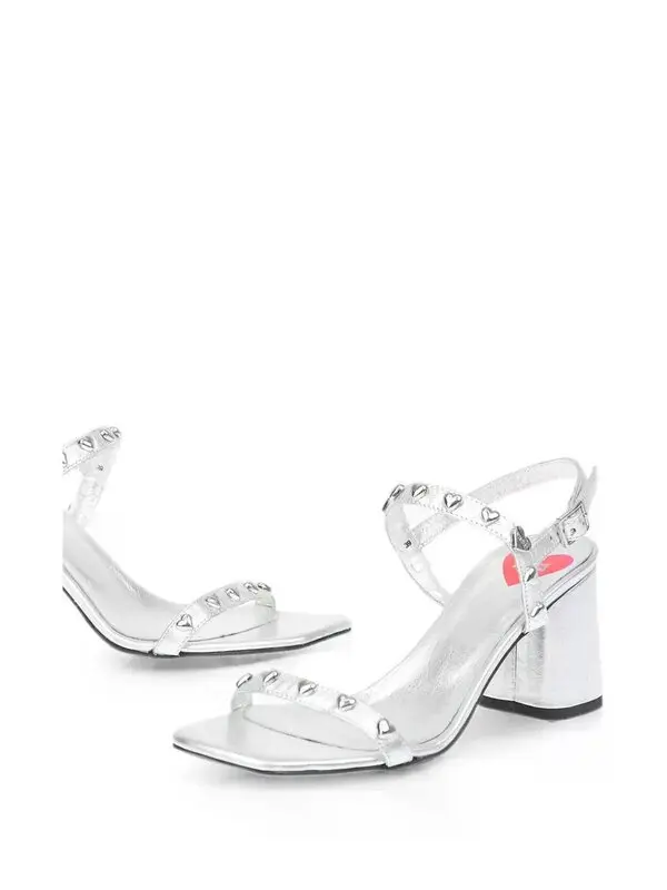 Moschino Love Heart-stud Laminated Leather Sandals - Silver