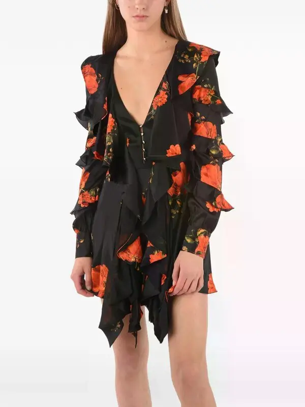 Philipp Plein Floral Print Ruffled Mini Dress