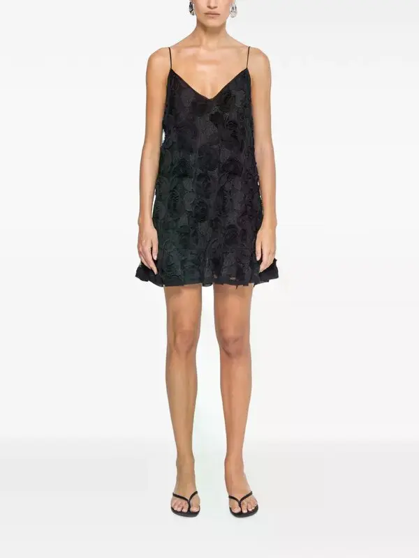 NISSA 3d Floral Embroidery Mini Dress - Black
