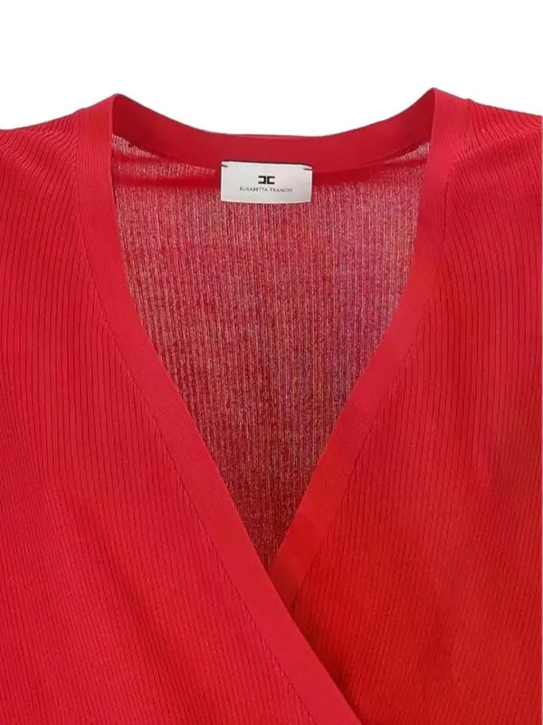 Elisabetta Franchi Ribbed-knit Wrap-front Bodysuit - Red