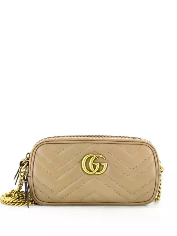 Gucci Gg Marmont Triple Zip Chain Bag Matelasse Leather Mini Crossbody Bag - Neutrals