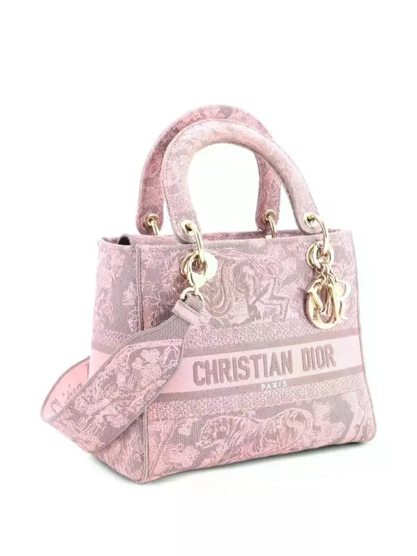 Dior Lady D-lite Bag Embroidered Canvas Satchel - Pink