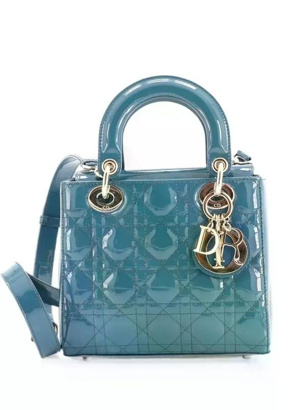 Dior Lady Bag Patent Cannage Quilt Small Satchel - Blue