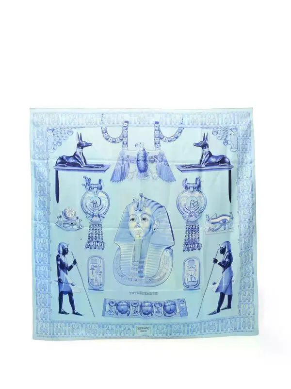 Hermès 2000s 90 Tutankhamun Printed Scarf - Blue