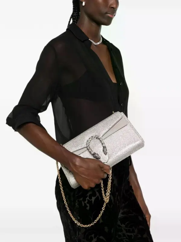 Gucci Dionysus Crystal-embellished Shoulder Bag - Silver