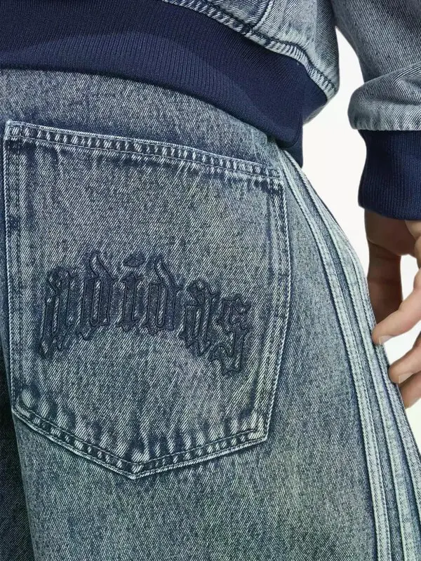 Adidas Logo-embroidered Side-stripe Wide-leg Jeans