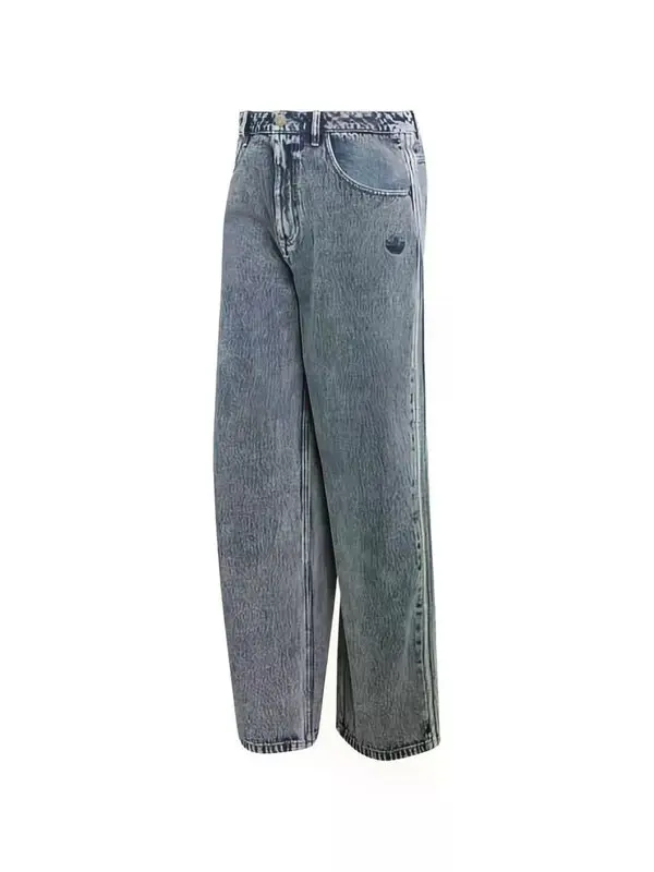 Adidas Logo-embroidered Side-stripe Wide-leg Jeans - Blue