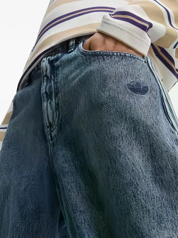 Adidas Logo-embroidered Side-stripe Wide-leg Jeans - Blue