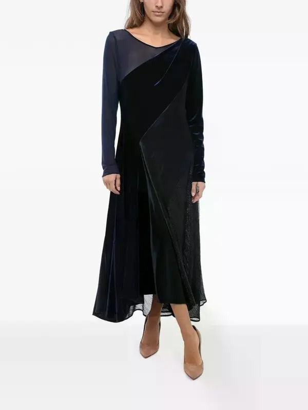 Talbot Runhof Velvet And Satin Maxi Dress With Mesh Inserts - Blue
