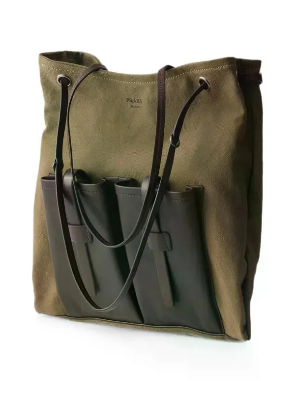 Prada Route Large Canvas And Leather Tote Bag