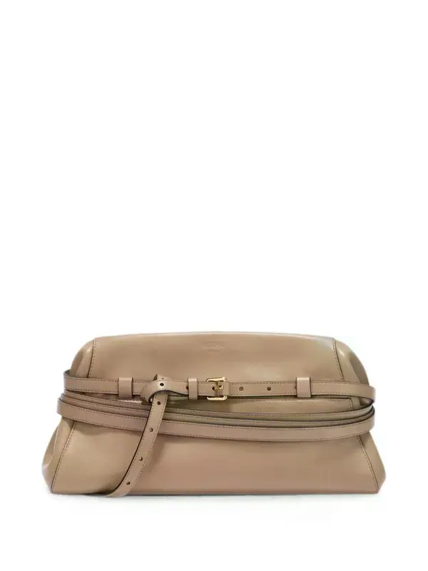 Moschino Buckle-detail Leather Clutch Bag - Neutrals