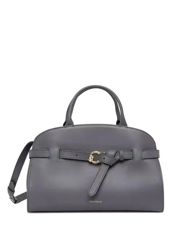 COCCINELLE Sabine Buckle Detail Leather Tote Bag - Grey