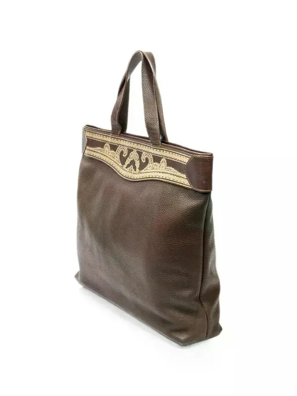 Fendi Embroidered Leather Tote Bag - Brown