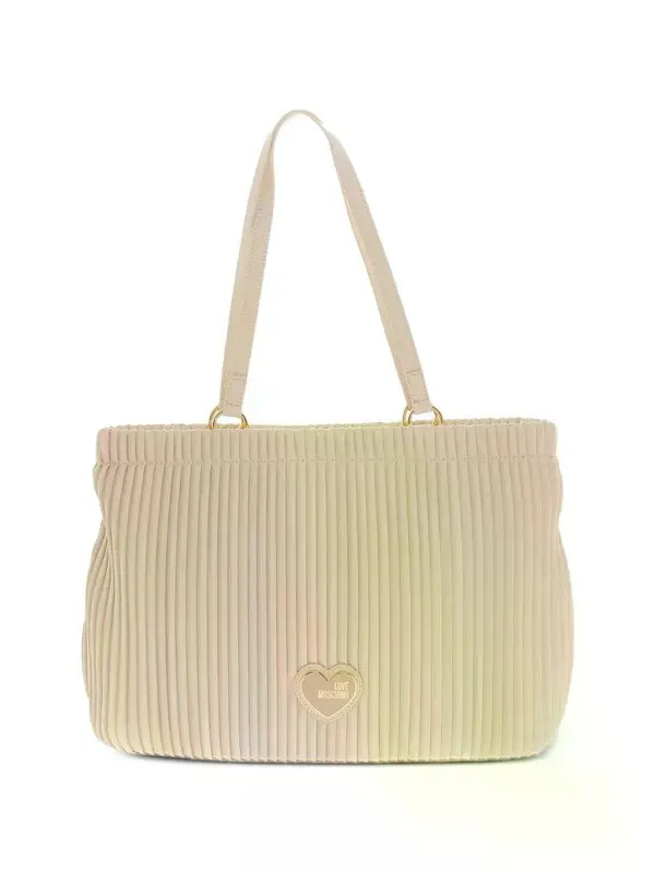 Moschino Pleated Tote Bag With Heart Logo Plaque - Neutrals