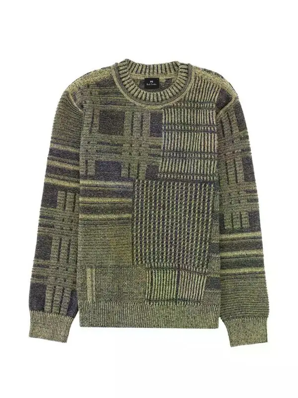 Paul Smith Patchwork-effect Textured-knit Sweater - Green