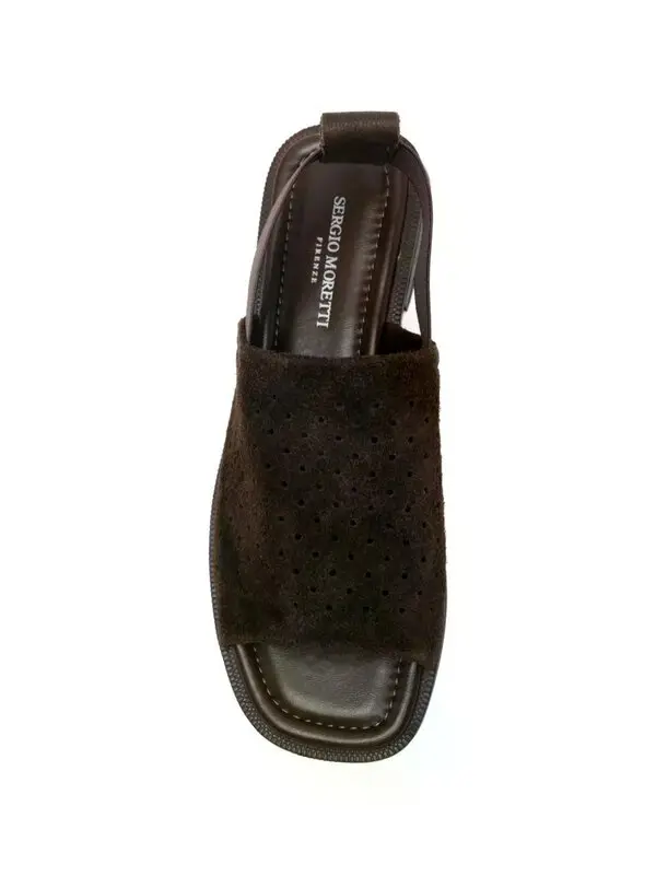 SERGIO MORETTI FIRENZE Perforated Suede Slingback Sandals - Brown