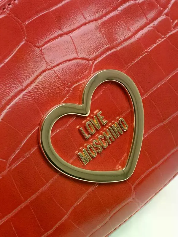 Moschino Croc Effect Shoulder Bag With Heart Logo