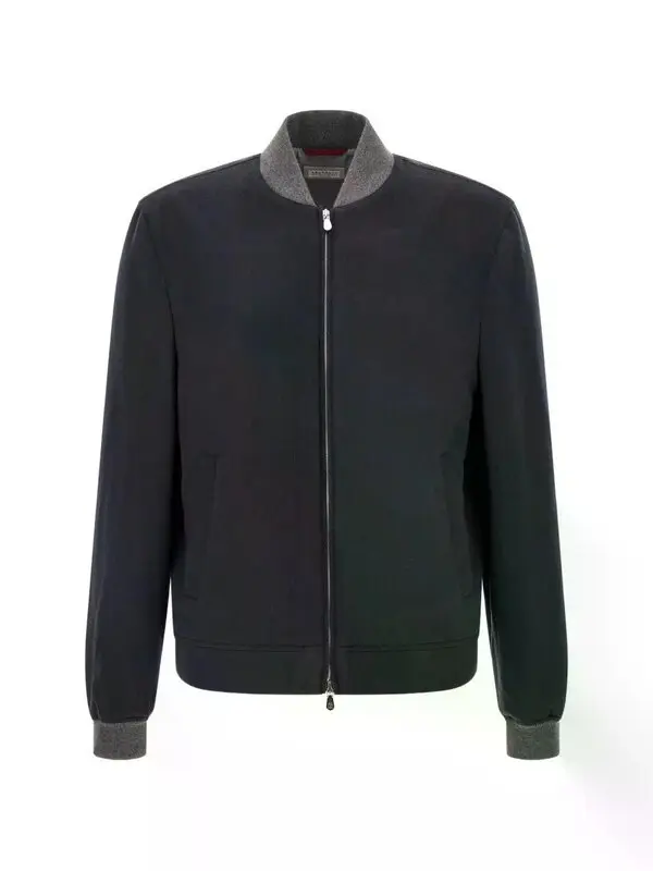 Brunello Cucinelli Cashmere Zip-up Bomber Jacket With Contrast Ribbed Trim - Blue