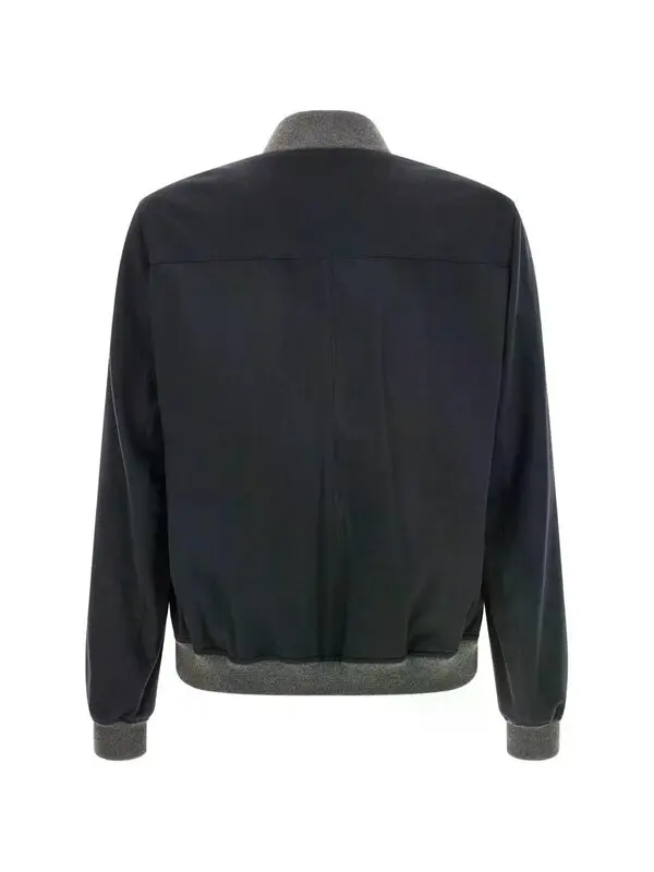 Brunello Cucinelli Cashmere Zip-up Bomber Jacket With Contrast Ribbed Trim - Blue