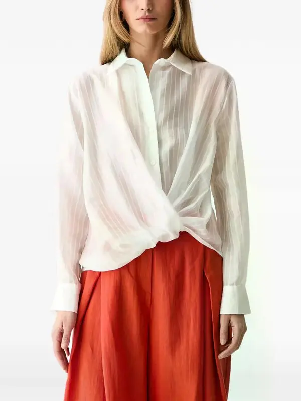 VICOLO Striped Twist-front Blouse - White