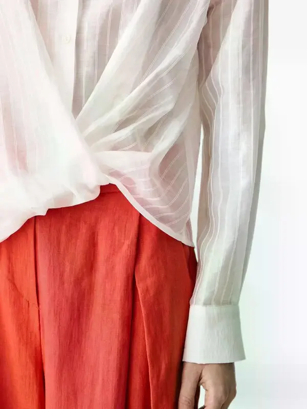 VICOLO Striped Twist-front Blouse