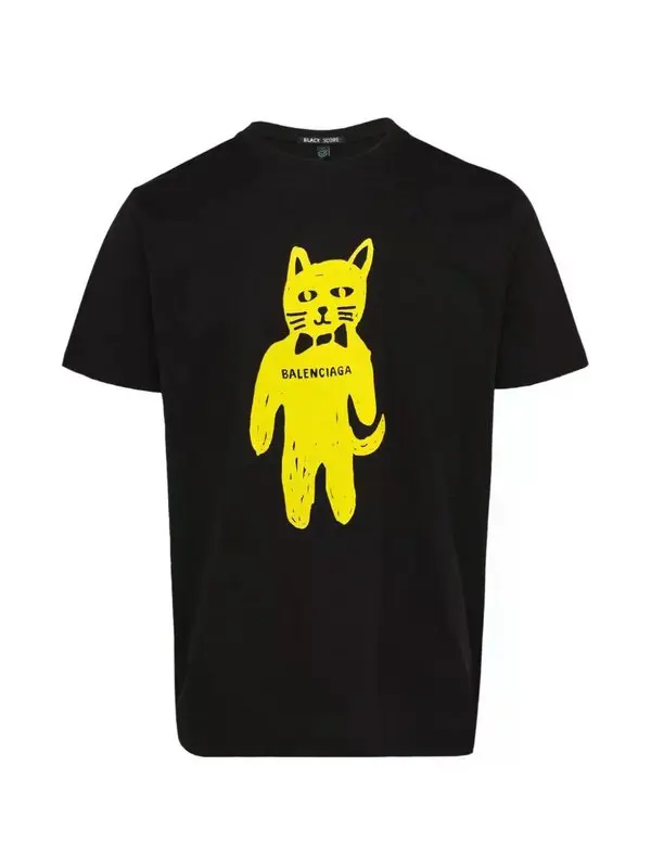 BLACK SCORE Cat-graphic T-shirt - Black