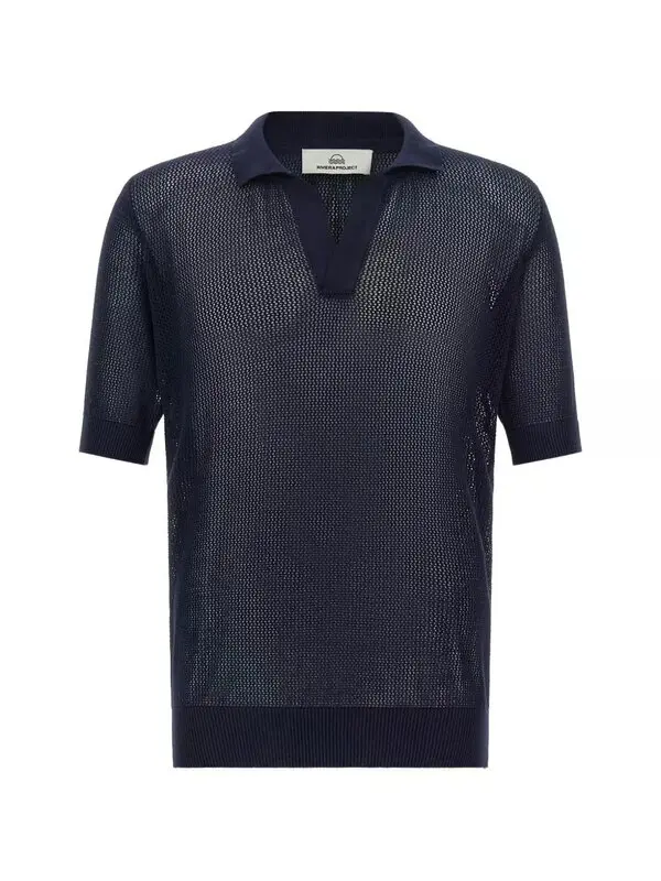 RIVIERA Openwork Cotton Polo Shirt - Blue