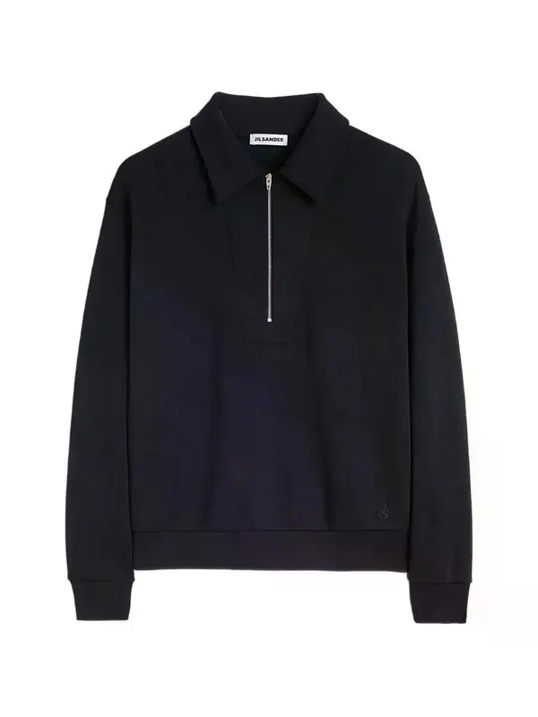 JIL SANDER Monogram-embroidered Polo-collar Sweatshirt - Blue