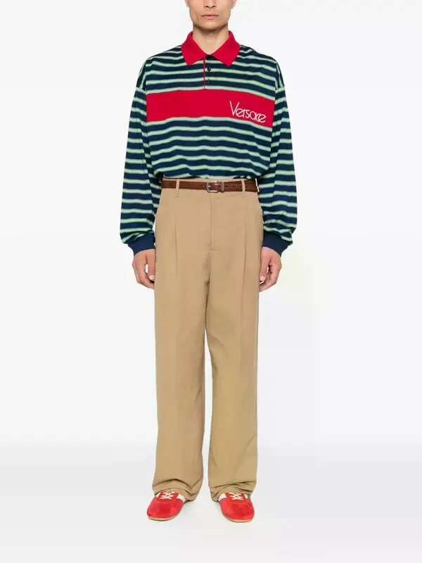 Versace Striped Logo-embroidered Polo Shirt