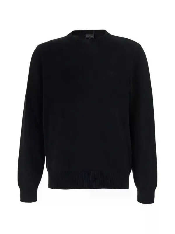 Emporio Armani Logo-embroidered Ribbed-trim Sweater - Black