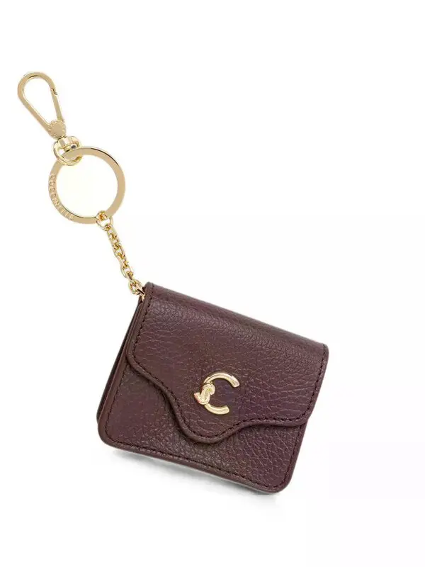 COCCINELLE Logo-plaque Pebbled-leather Keyring - Brown