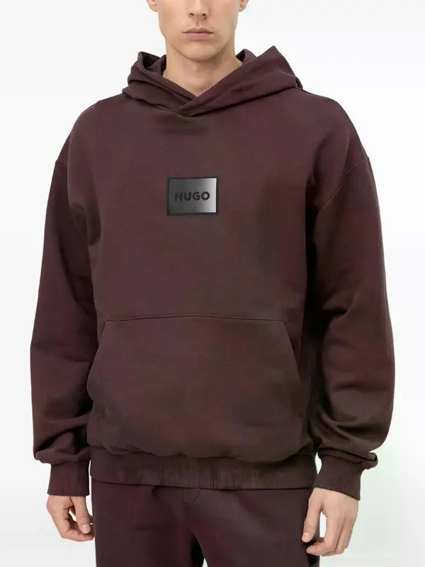 Hugo Logo-patch Pouch-pocket Hoodie - Red