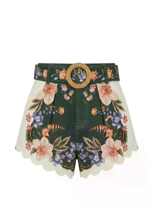Farm Rio Floral-print Scalloped Shorts - Green