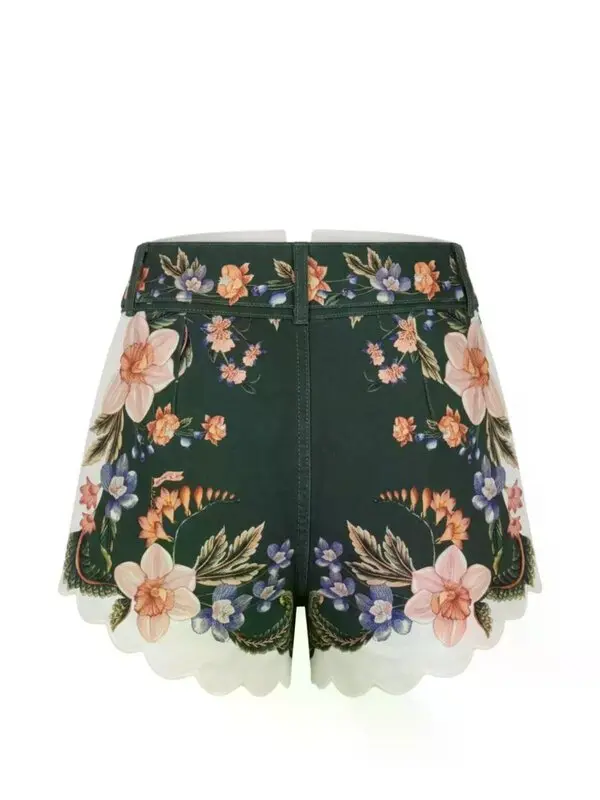 Farm Rio Off-white Floral Print Scalloped Shorts