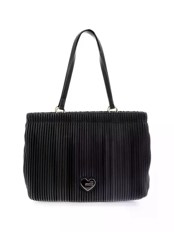 Moschino Pleated Logo Plaque Tote Bag - Black