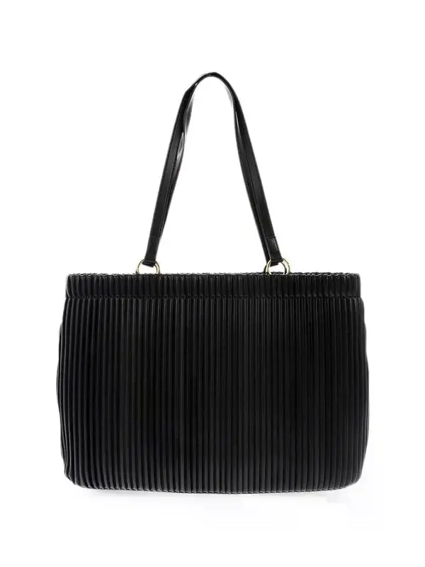 Moschino Pleated Logo Plaque Tote Bag - Black